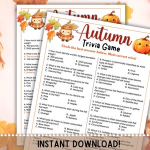 Fall Trivia Game | Printable Autumn Games | Autumn Game for Adults ...