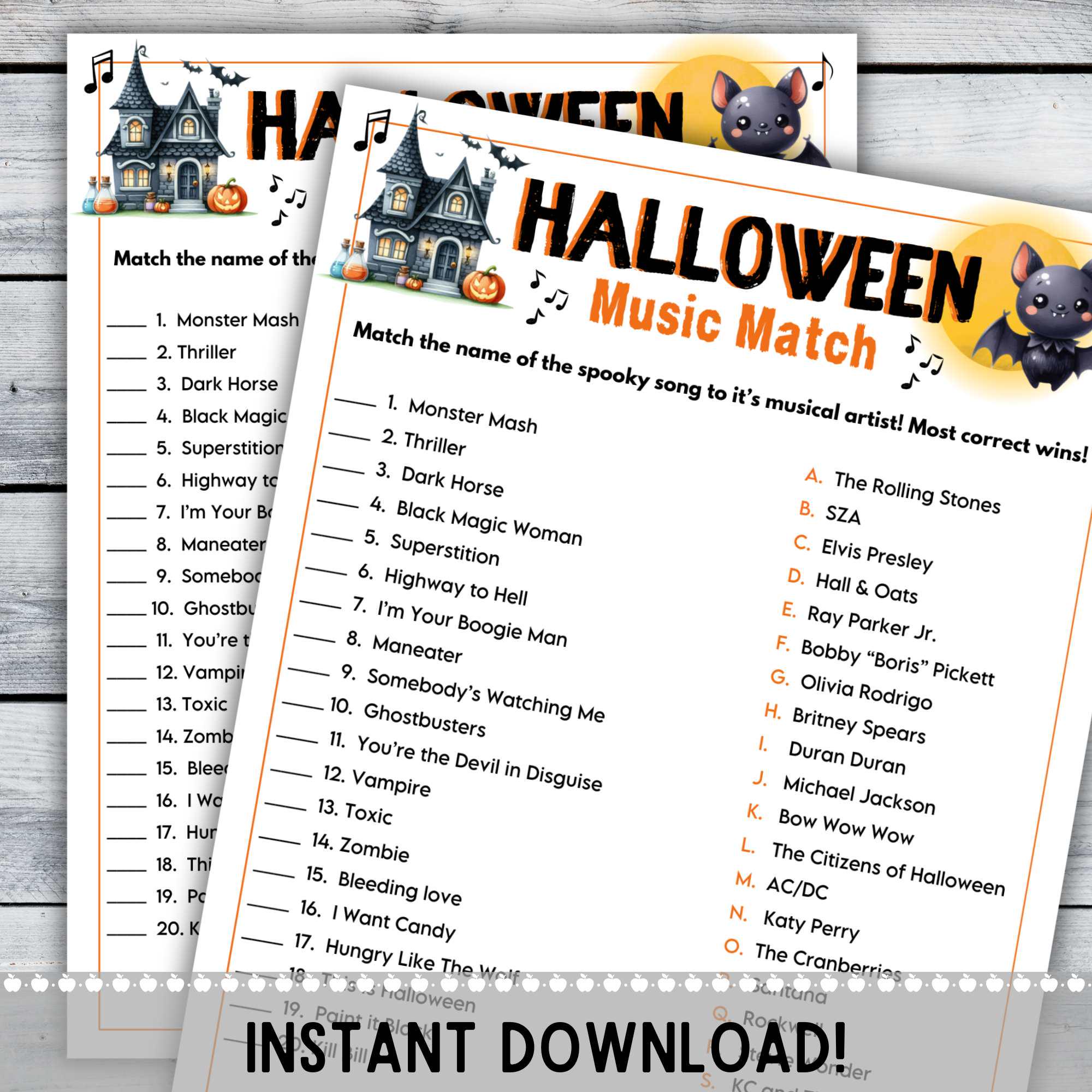 Halloween Song Match, Halloween Party Games, Halloween Trivia Game ...