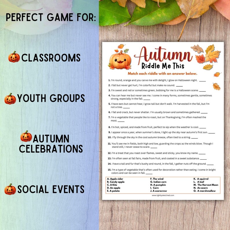 Fall Riddle Me This Game, Printable Autumn Game, Fall Riddles, Fall ...