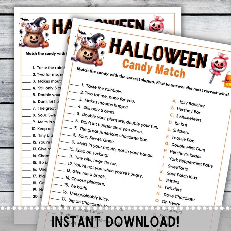 Halloween Candy Match Game, Halloween Trivia, Halloween Party Games ...