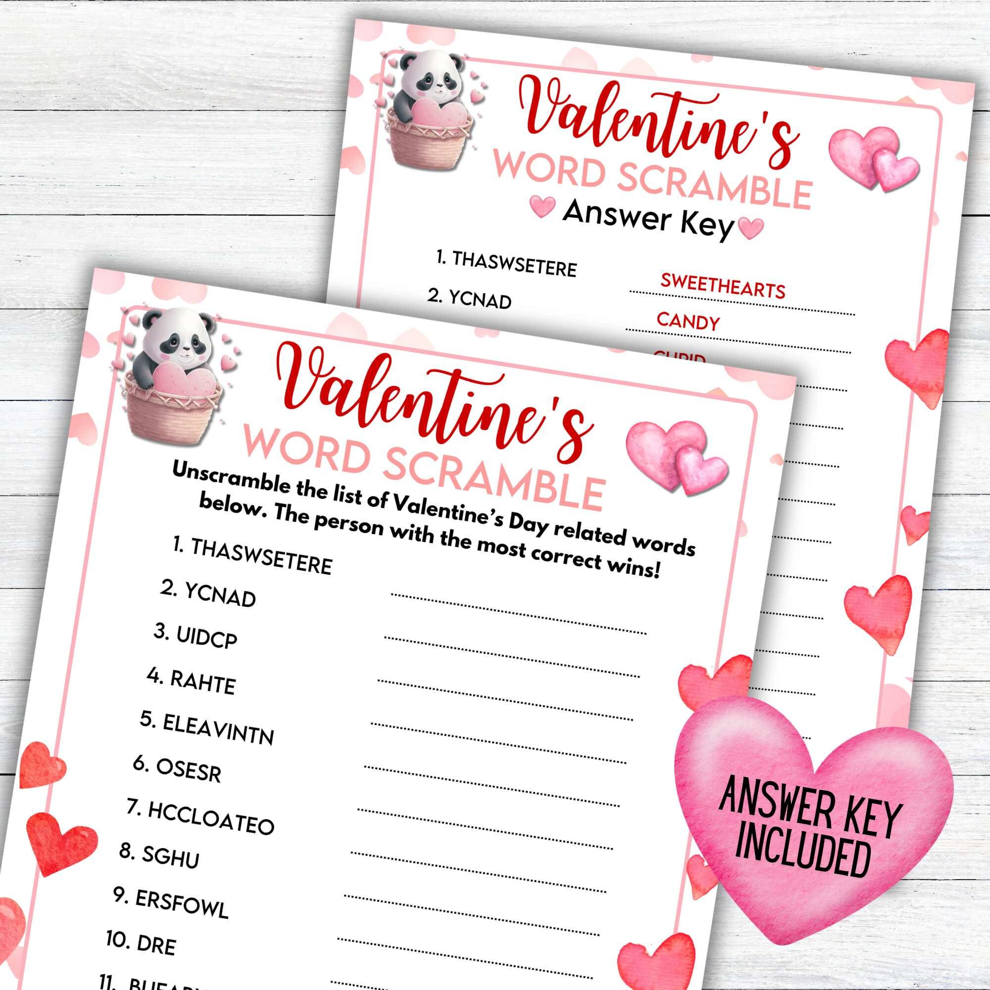 Valentine’s Day Word Scramble Game, Valentine Printable Game, Fun ...