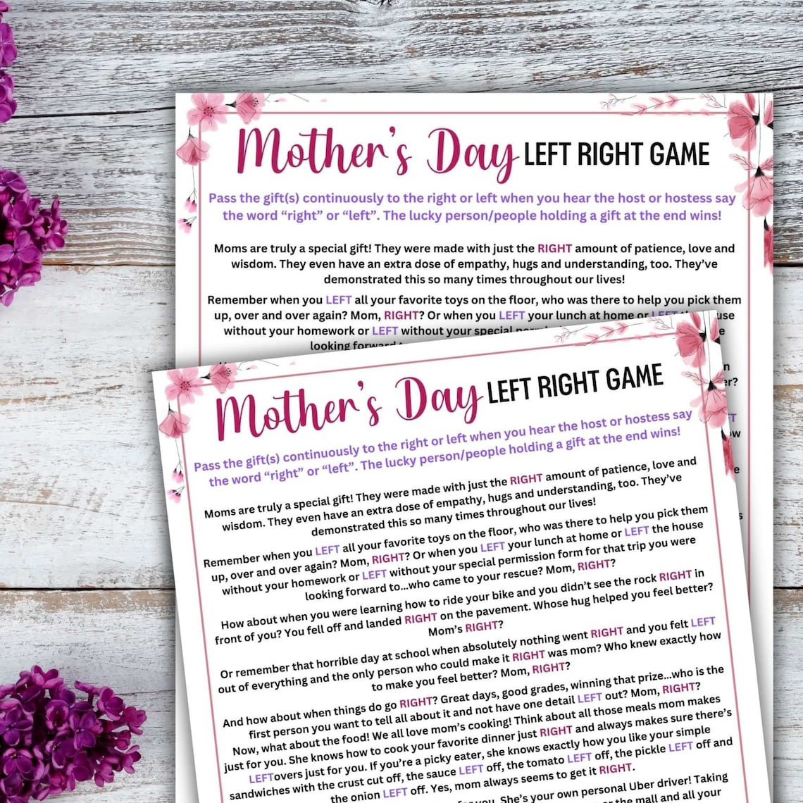 Mothers Day Games, Mothers Day Printable, Mothers Day Left Right Game ...
