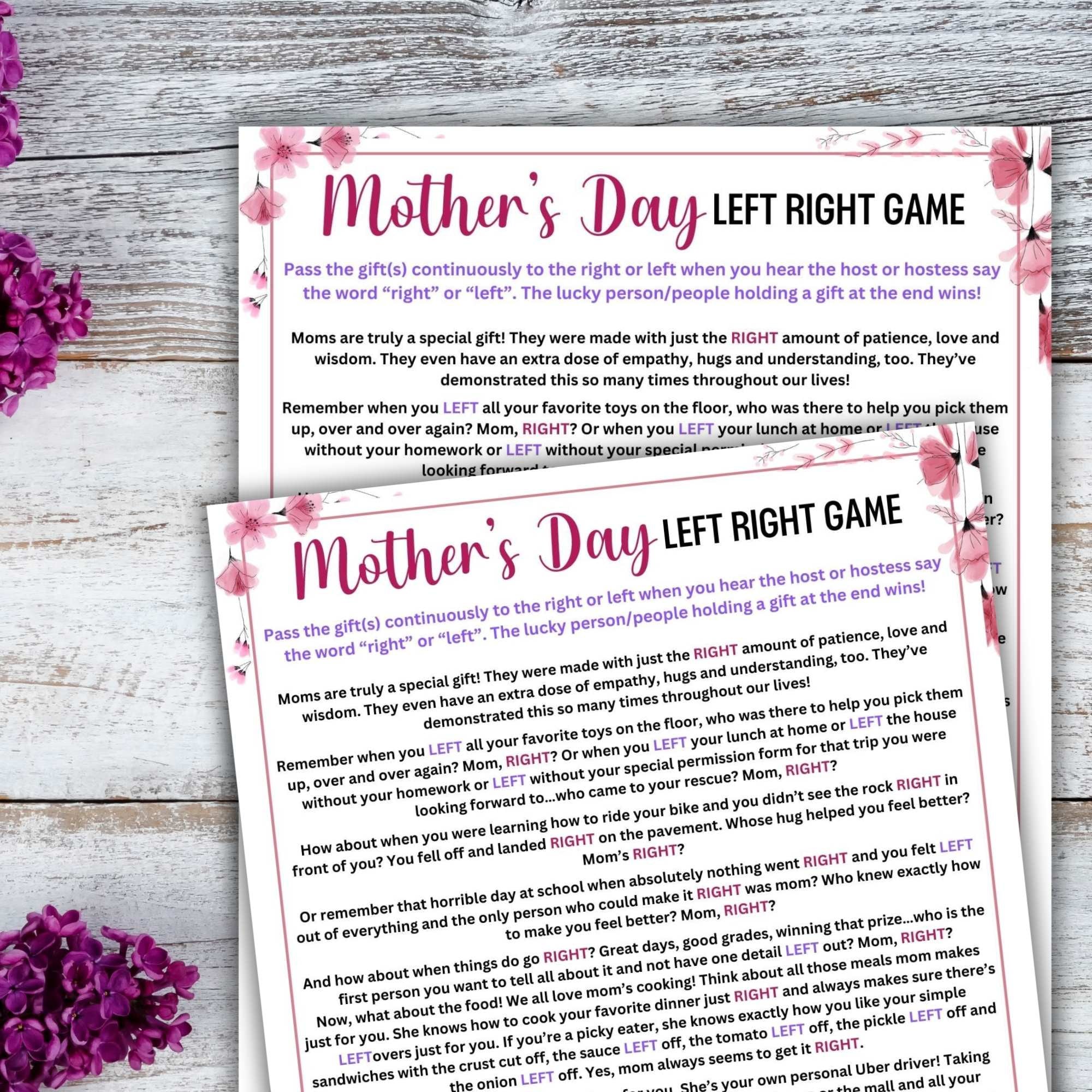 Mothers Day Games, Mothers Day Printable, Mothers Day Left Right Game ...