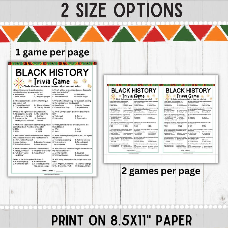 Black History Month Trivia, Printable Black History Month Games, Black History Quiz, Black ...