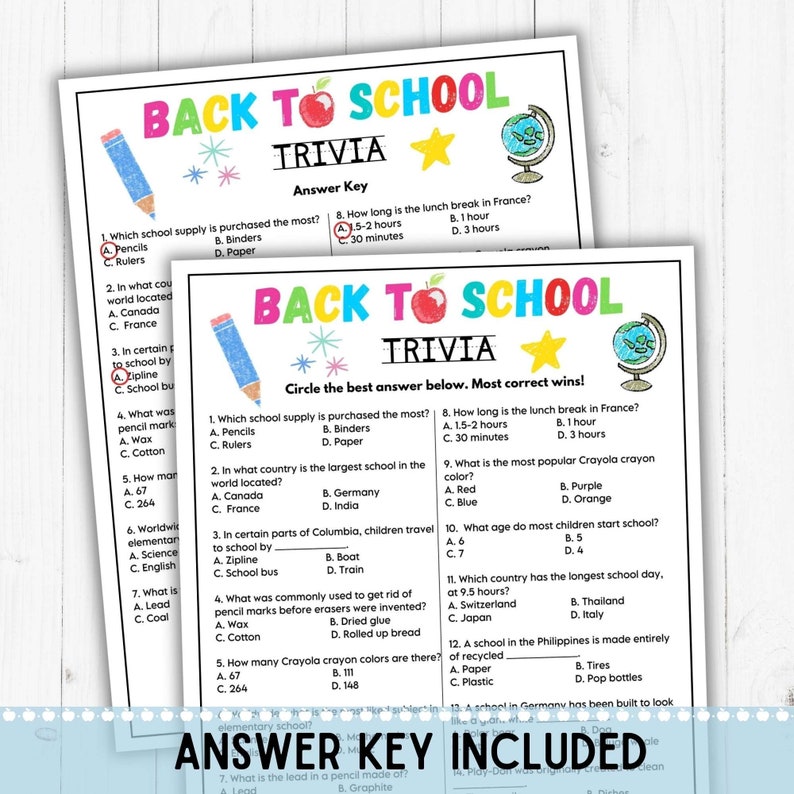Back to School Trivia Game, First Day of School Activity, Back to ...