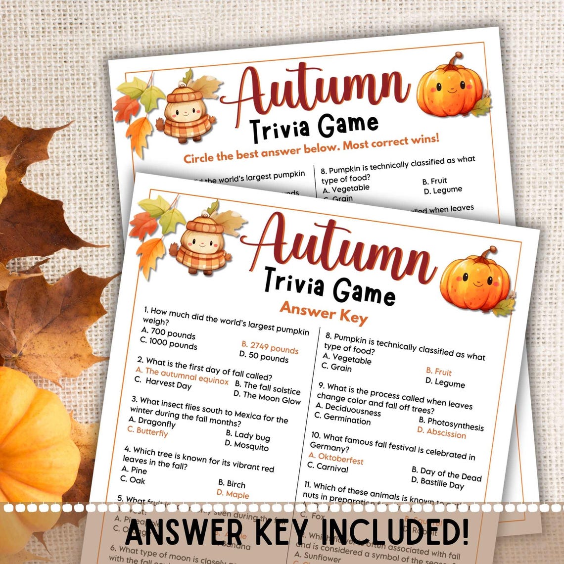 Fall Trivia Game | Printable Autumn Games | Autumn Game for Adults ...