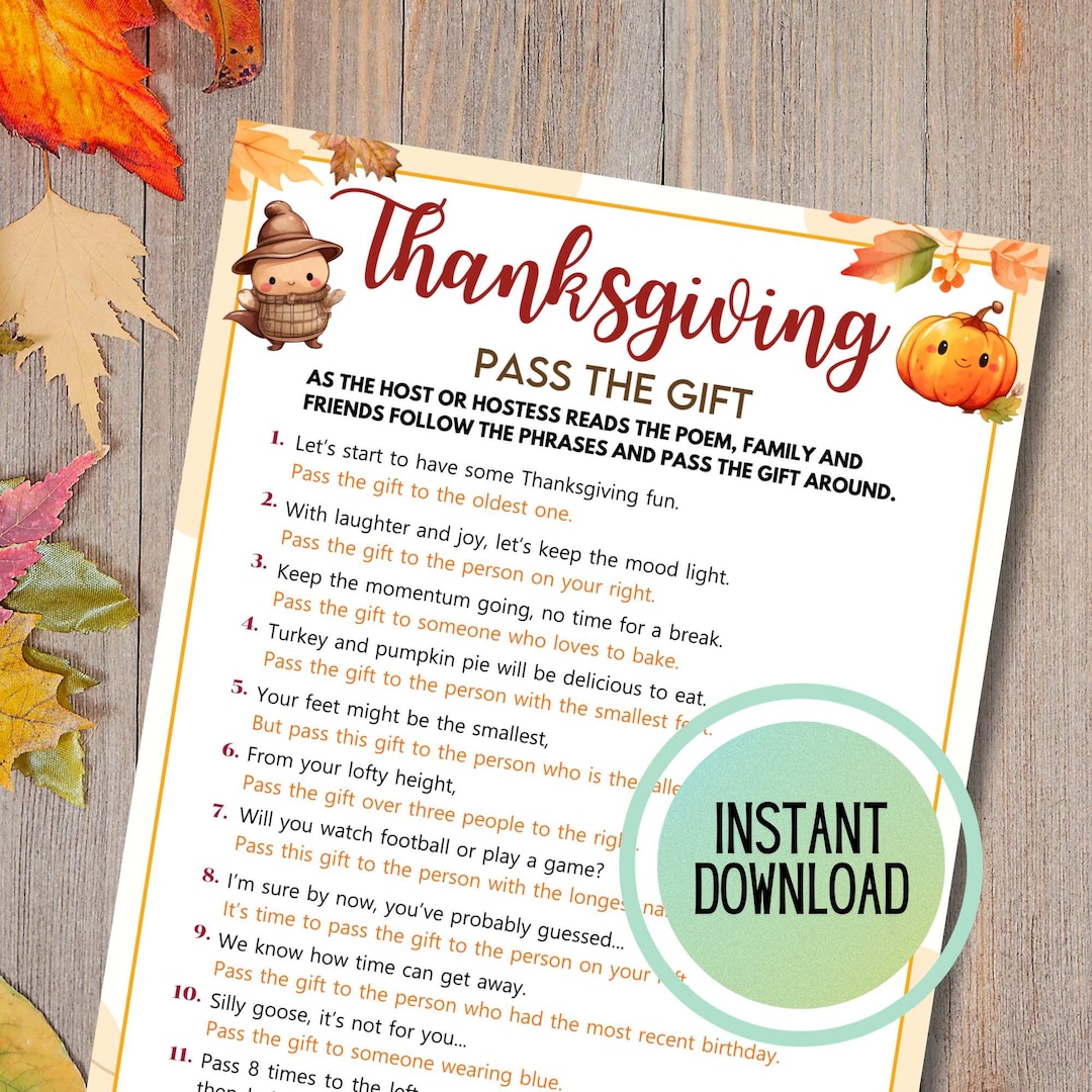 Thanksgiving Game Pass the Gift, Thanks Giving Game, Group Game, Pass ...
