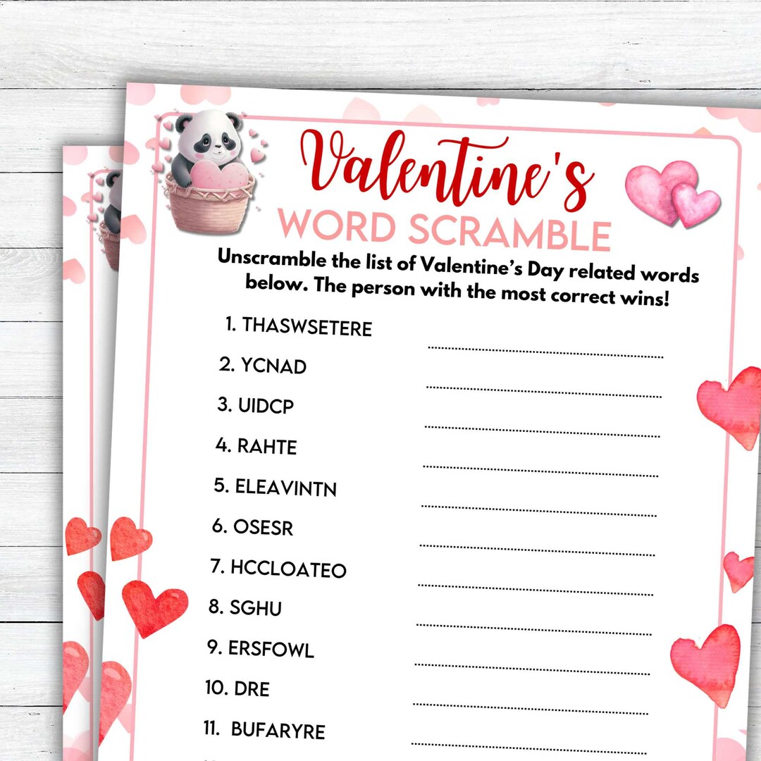 Valentine’s Day Word Scramble Game, Valentine Printable Game, Fun ...