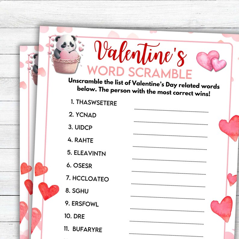Valentines Day Word Scramble Game, Valentine Printable Game, Fun ...