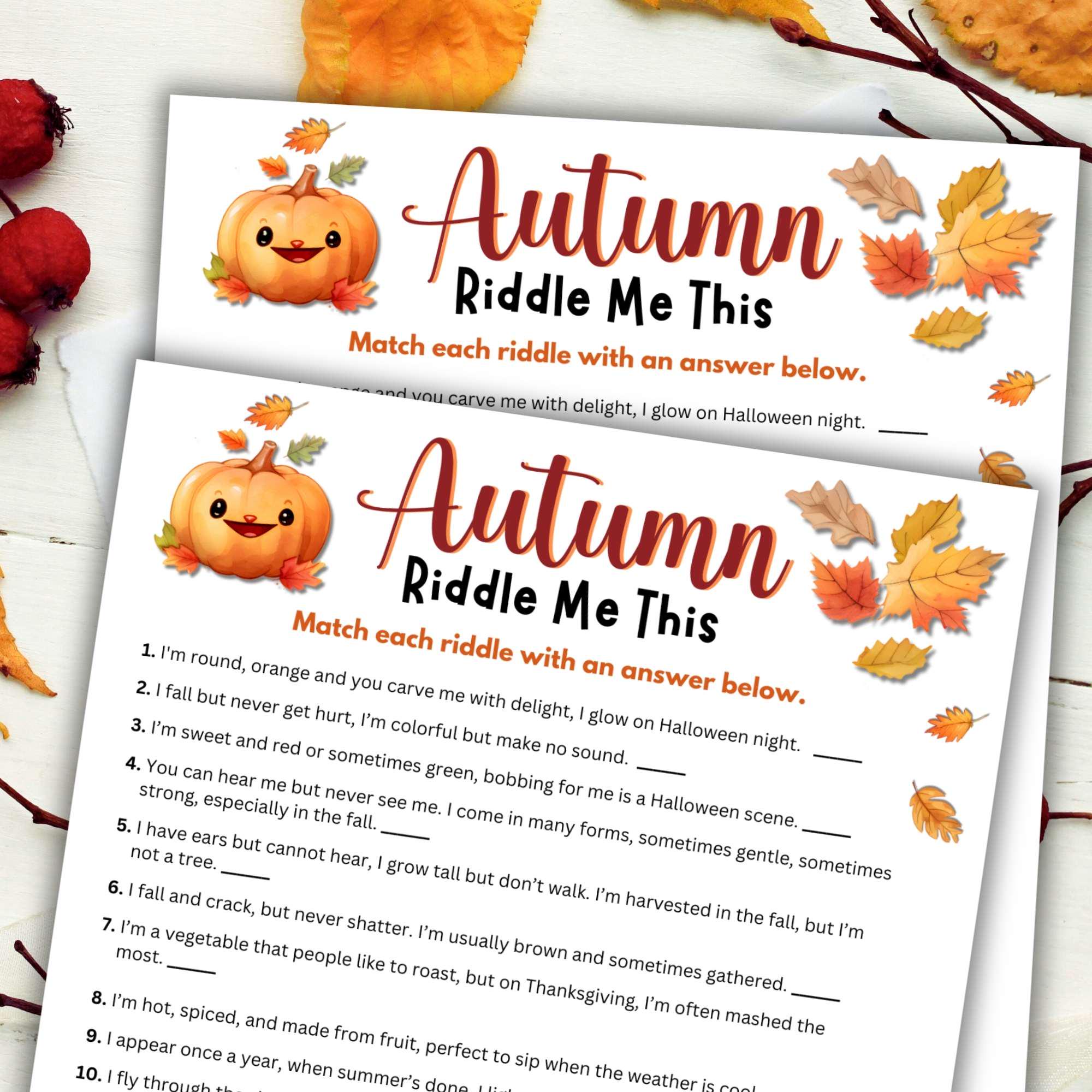 Fall Riddle Me This Game, Printable Autumn Game, Fall Riddles, Fall ...