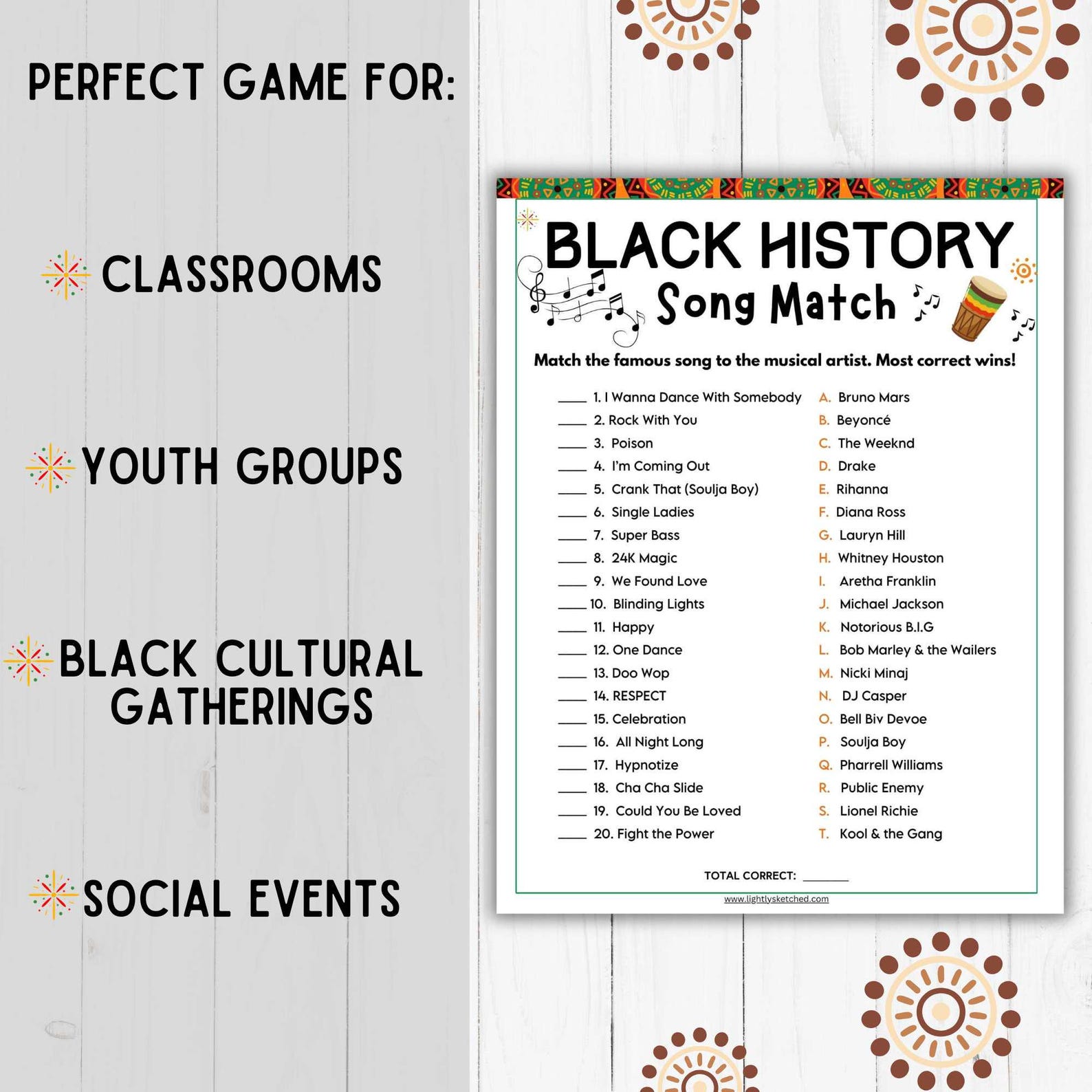 Black History Month Music Trivia, Black History Month Song Match, Fun ...