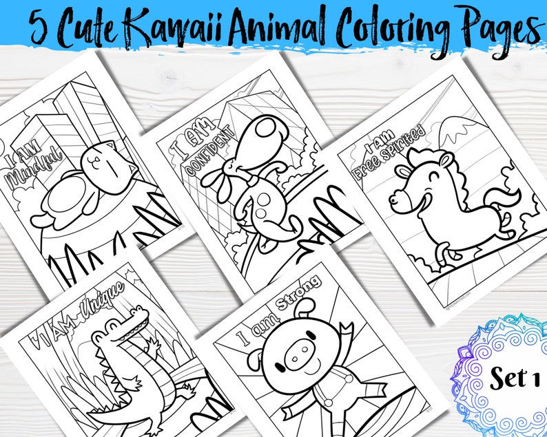Kawaii Animal Coloring Pages Set 1/digital/instant Download/kawaii ...