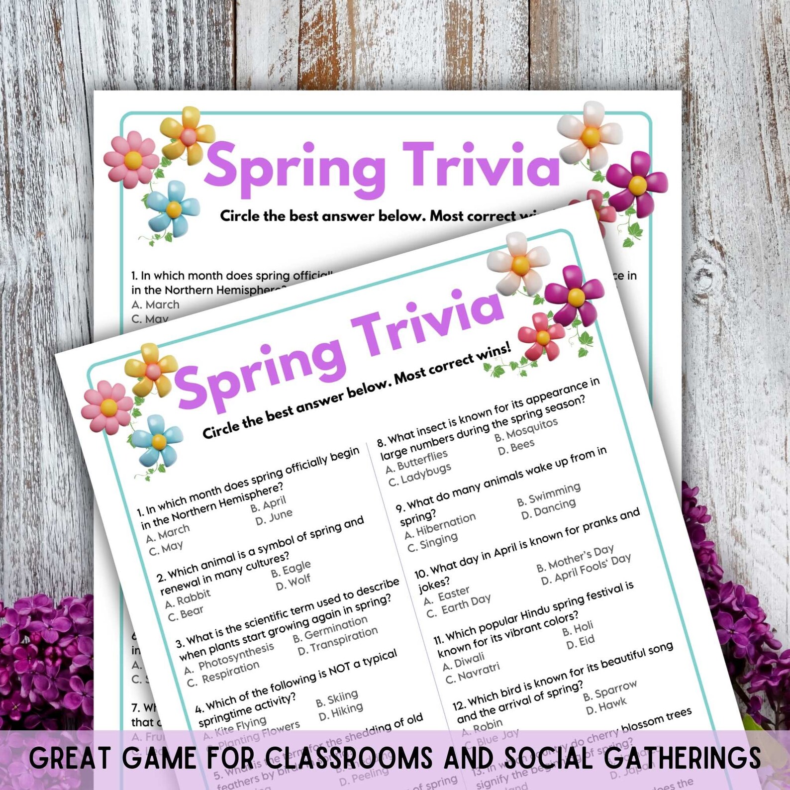 Spring Trivia Game | Printable Springtime Games | Party Games | Spring ...