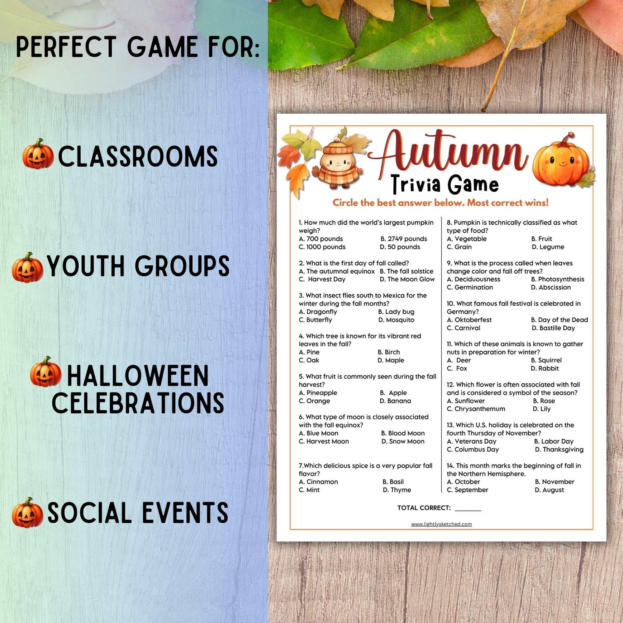 Fall Trivia Game | Printable Autumn Games | Autumn Game for Adults ...