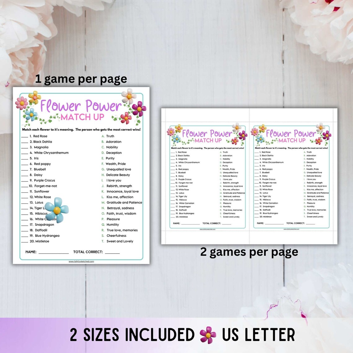 Spring Flower Power Trivia Match up | Flower Matching Game | Printable ...