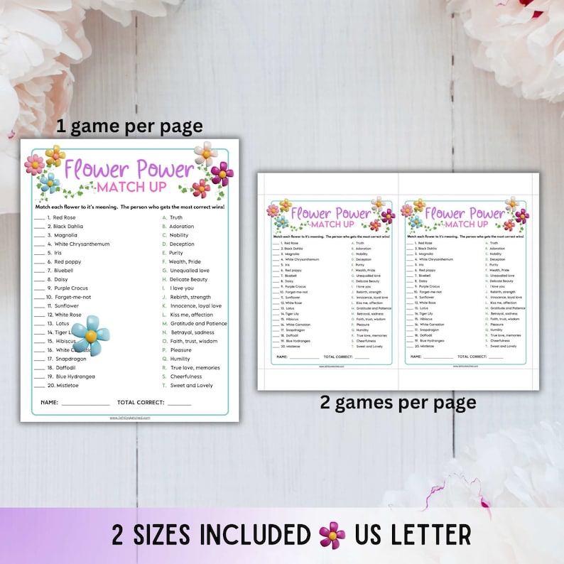 Spring Flower Power Trivia Match up | Flower Matching Game | Printable ...
