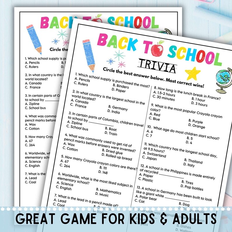 Back to School Trivia Game, First Day of School Activity, Back to ...