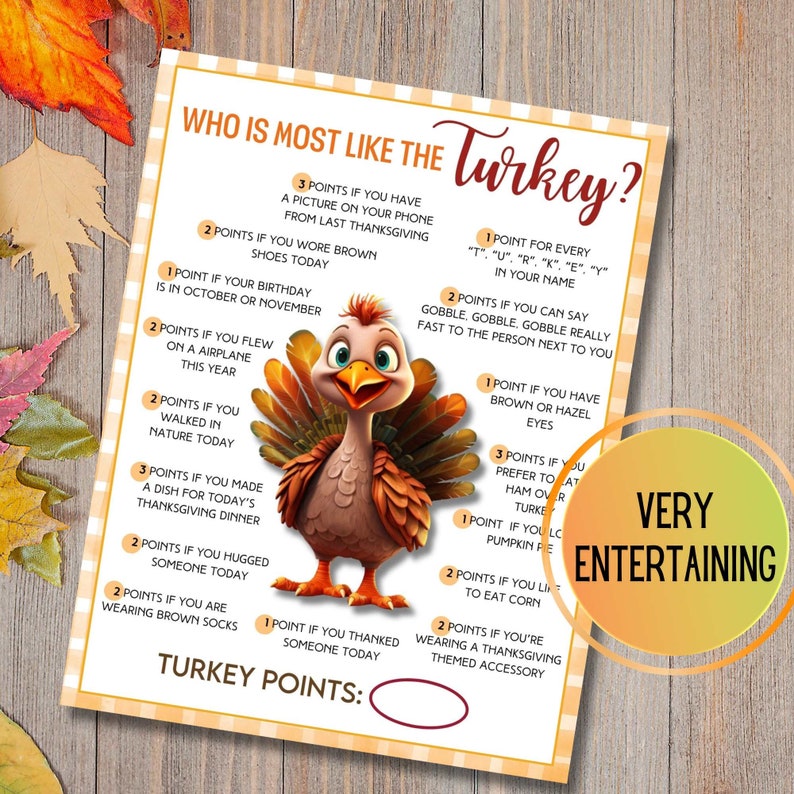 Who is Most Like the Turkey, Thanksgiving Game Printable, Group Game ...