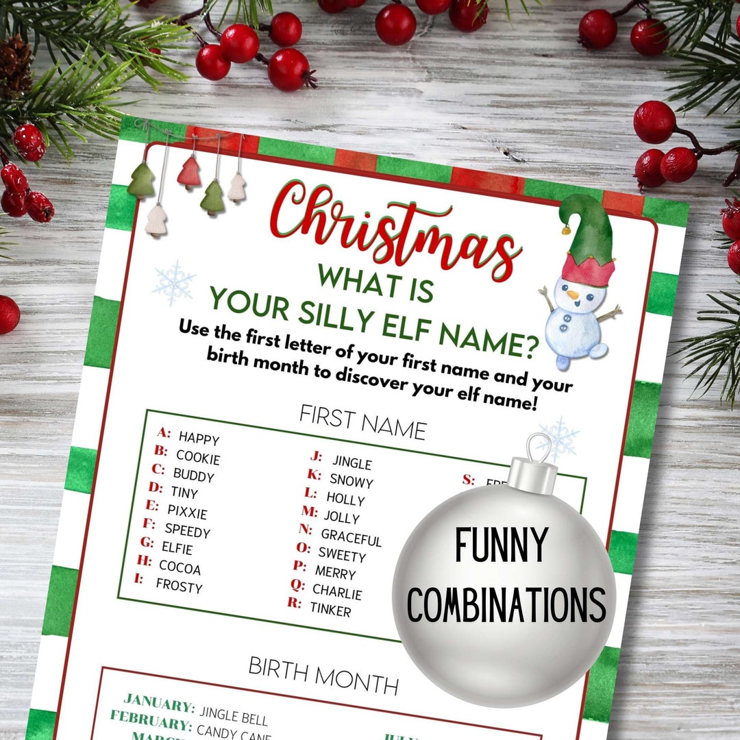 Christmas Game Printable, What is Your Silly Elf Name, Christmas Game ...