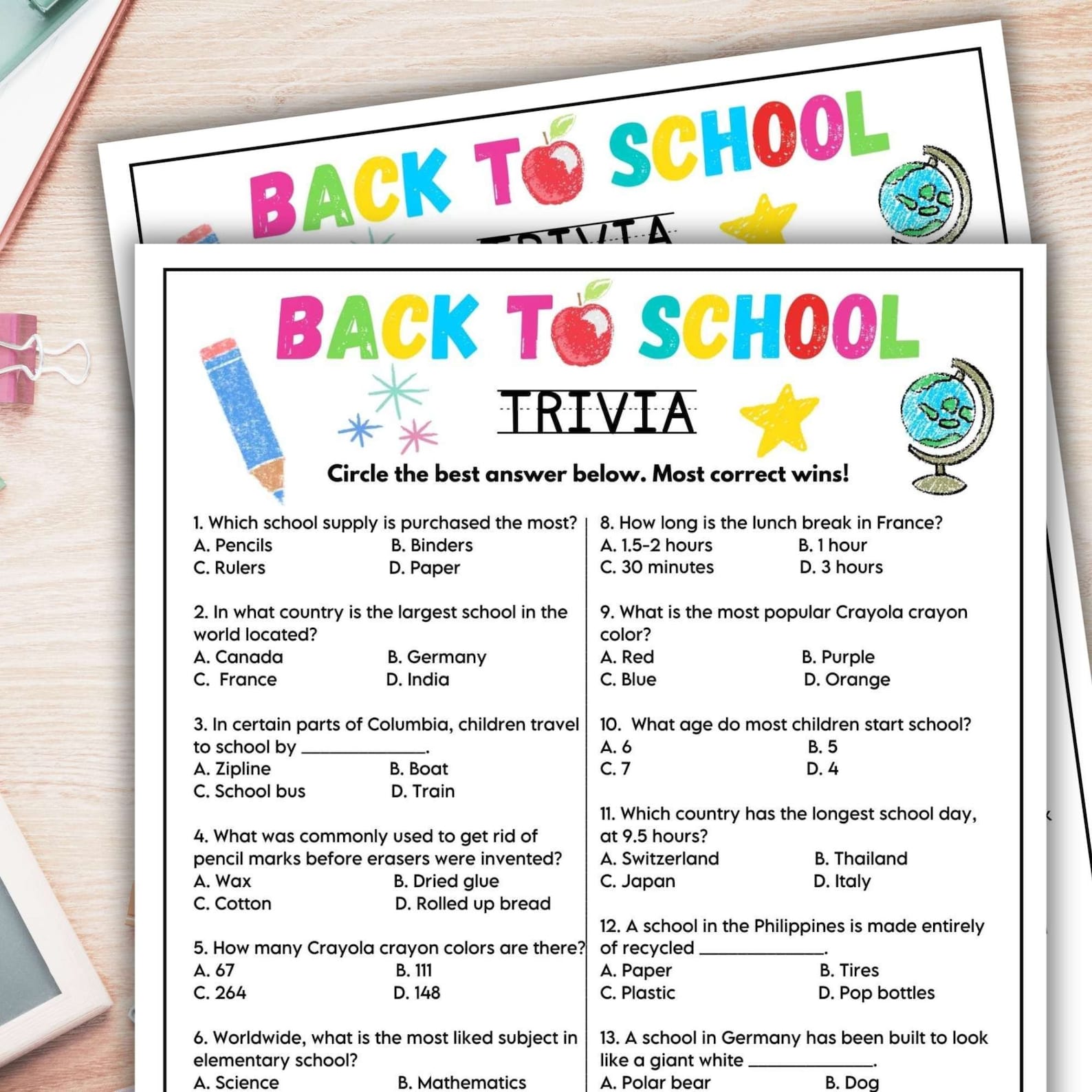 Back to School Trivia Game, First Day of School Activity, Back to ...
