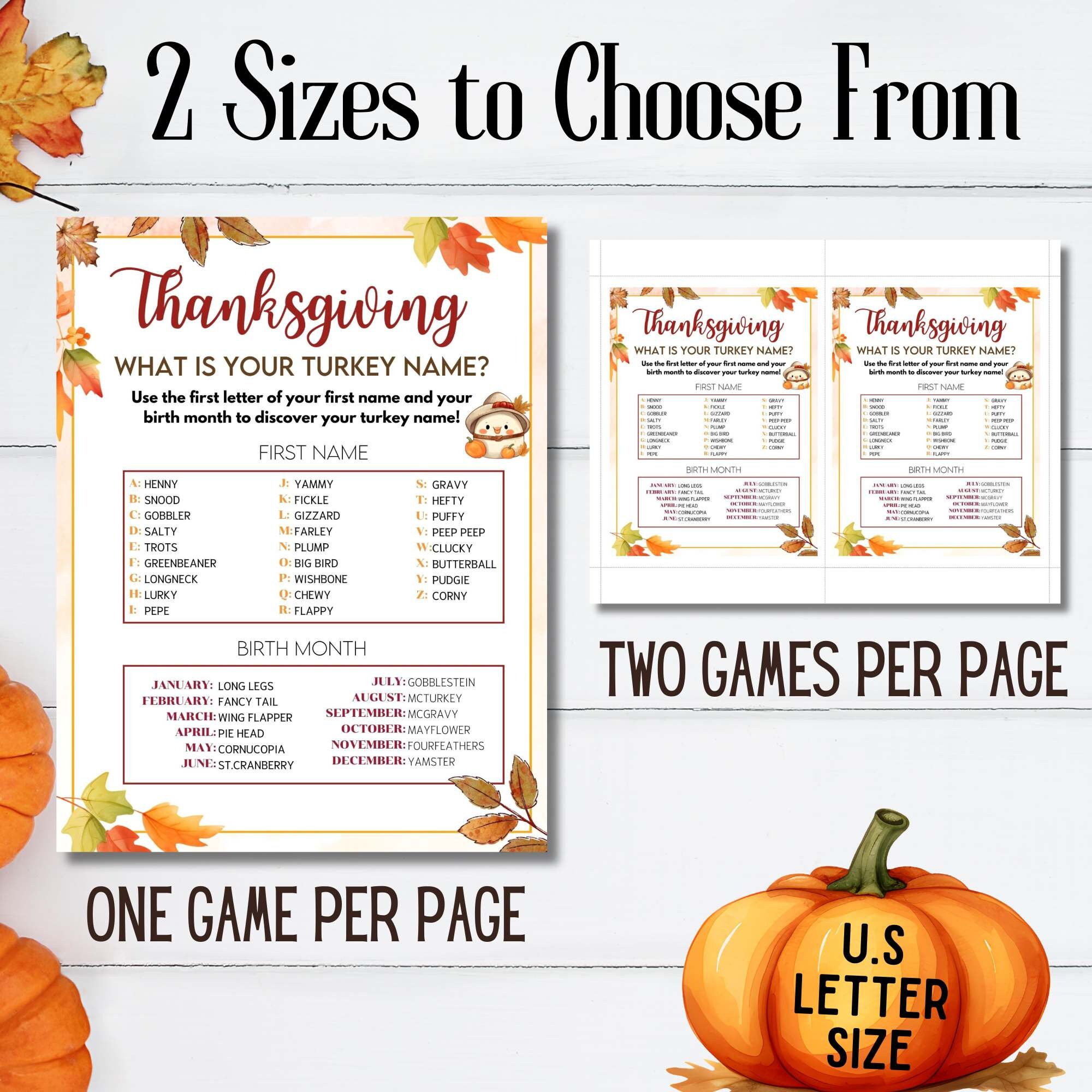 Thanksgiving Game Printable, What is Your Turkey Name, 2023 ...