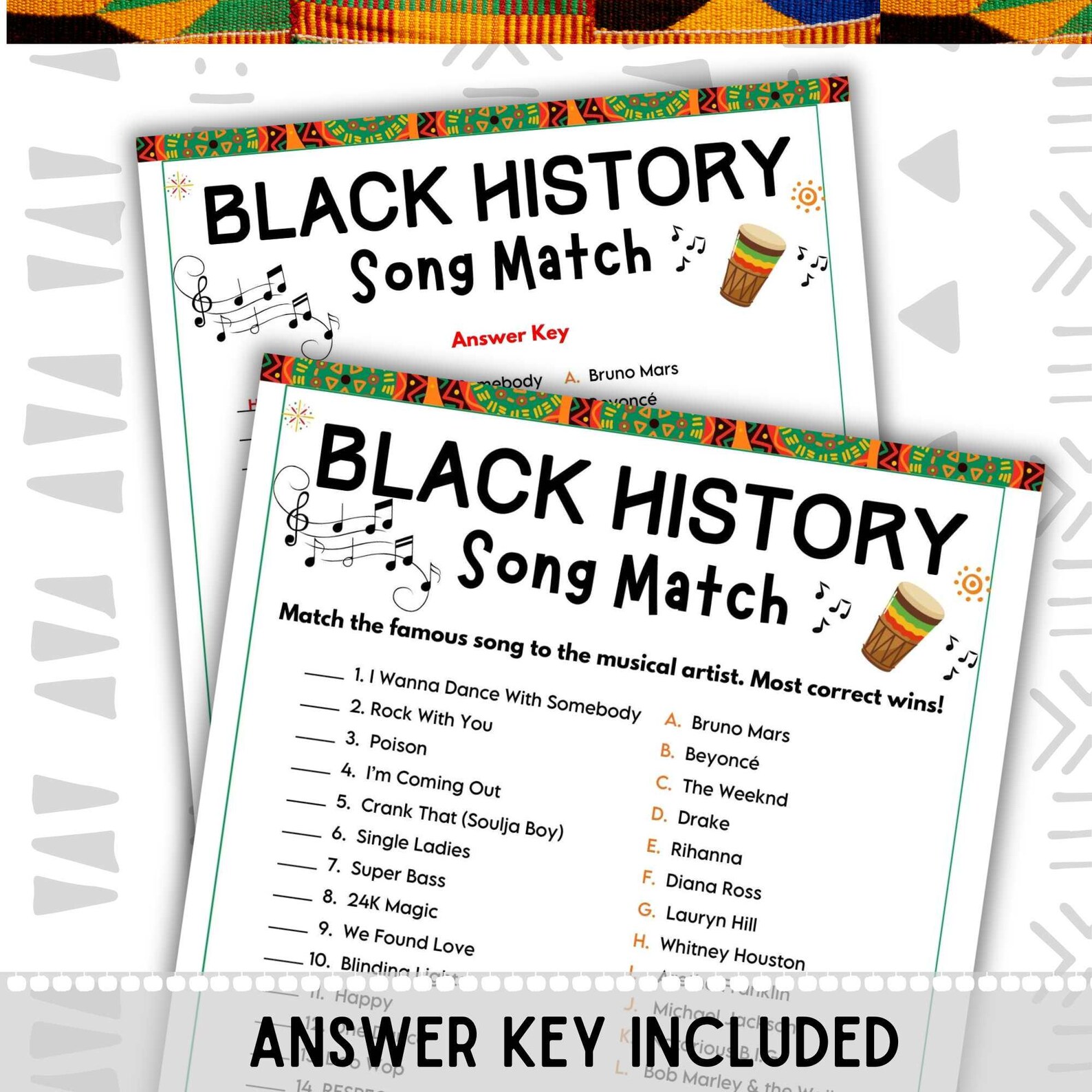 Black History Month Music Trivia, Black History Month Song Match, Fun ...