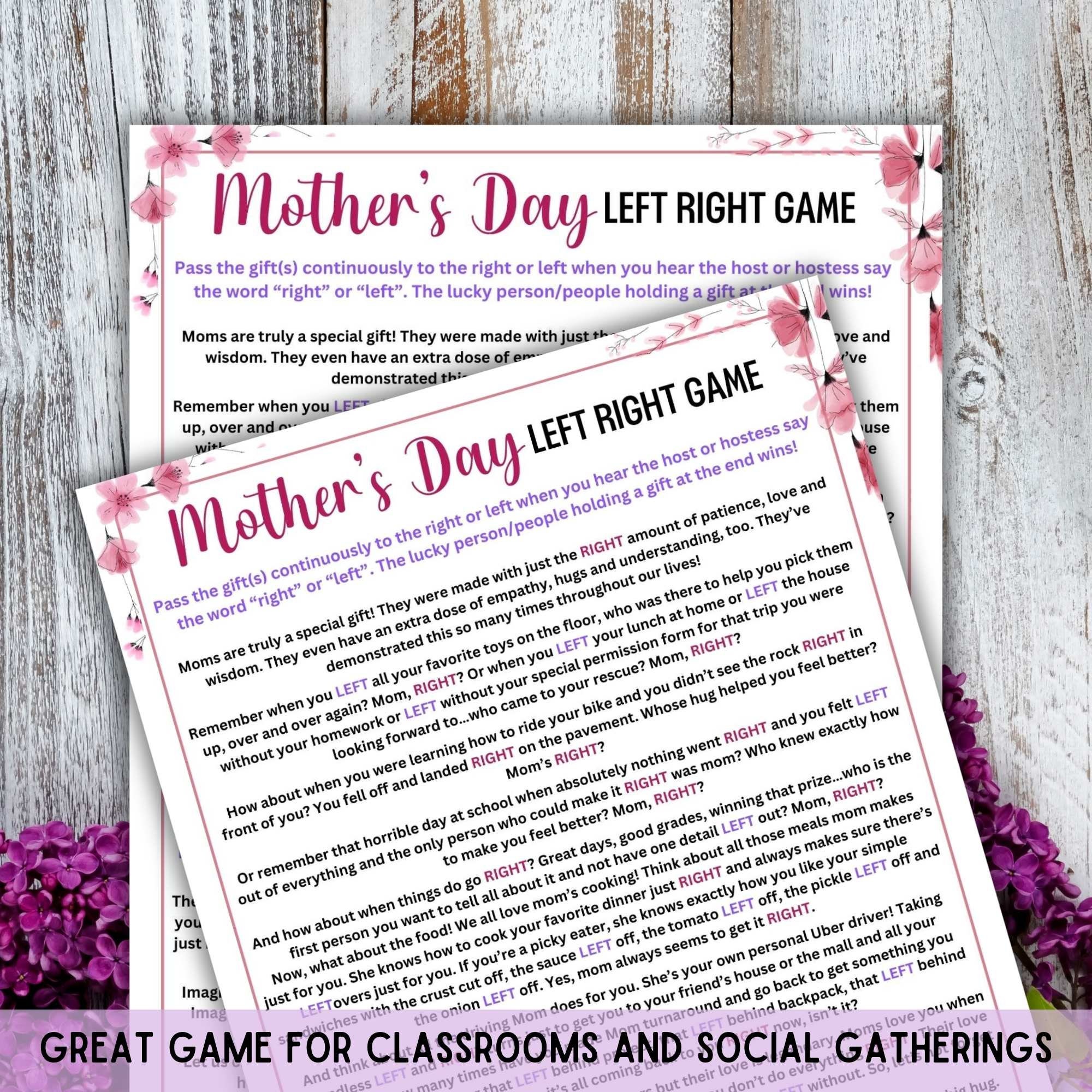 Mothers Day Games, Mothers Day Printable, Mothers Day Left Right Game ...