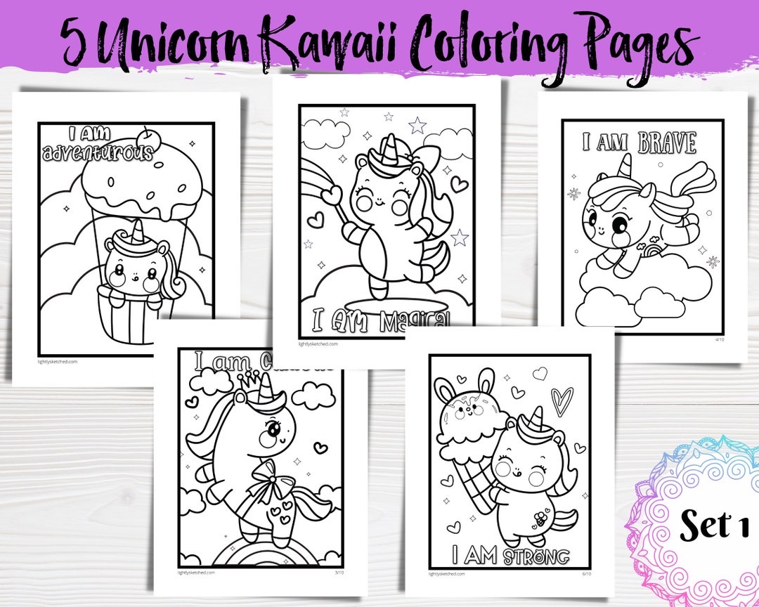 Kawaii Unicorn Coloring Pages Set 1/digital/instant Download/kawaii ...