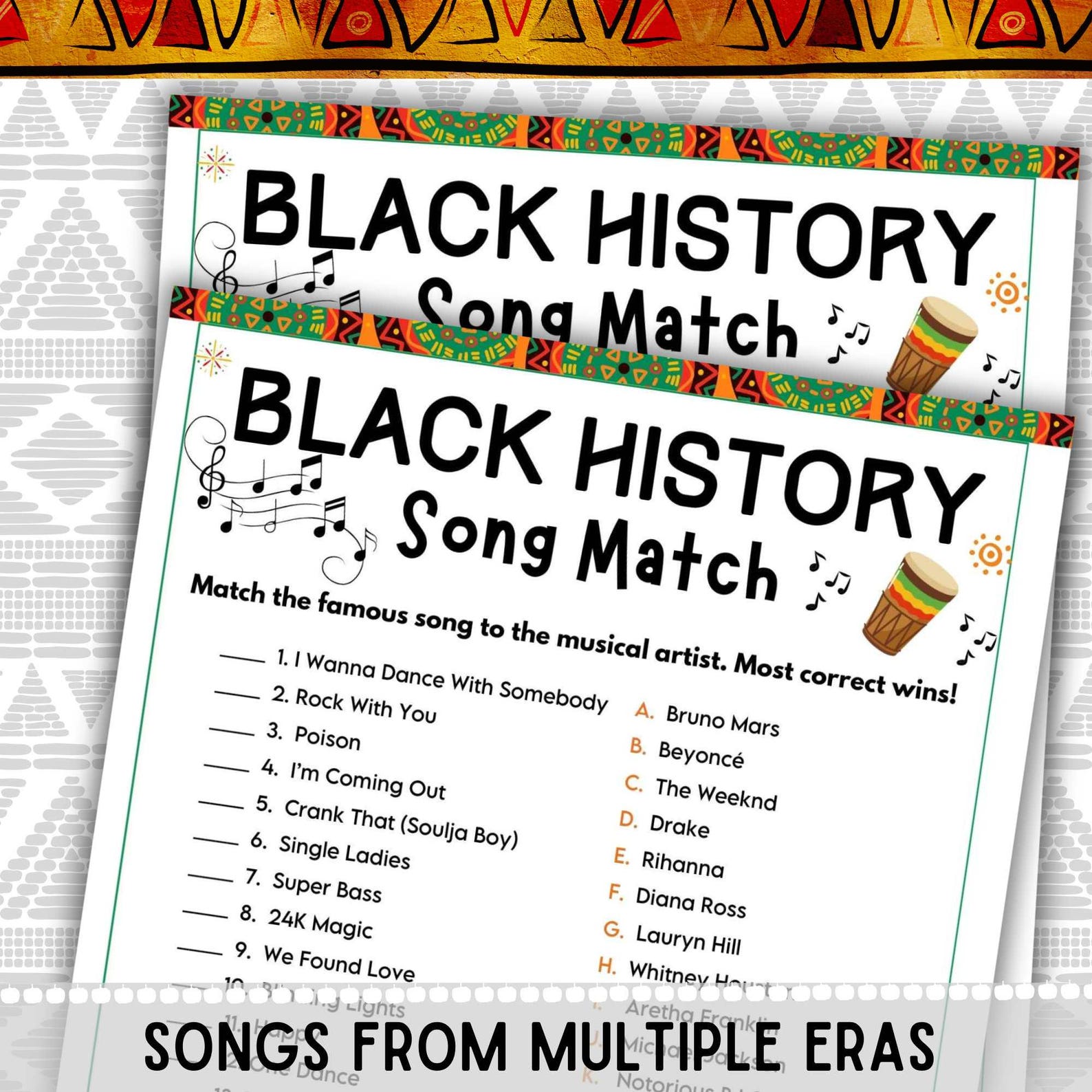 Black History Month Music Trivia, Black History Month Song Match, Fun ...