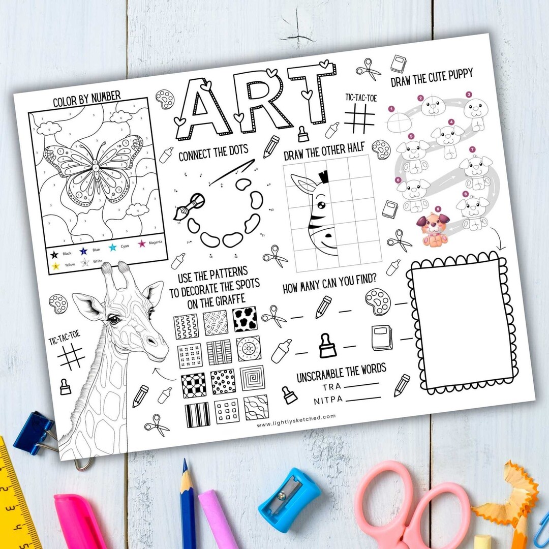 Art Activity Printable, Art Activity Placemat, Art Activities, Coloring ...