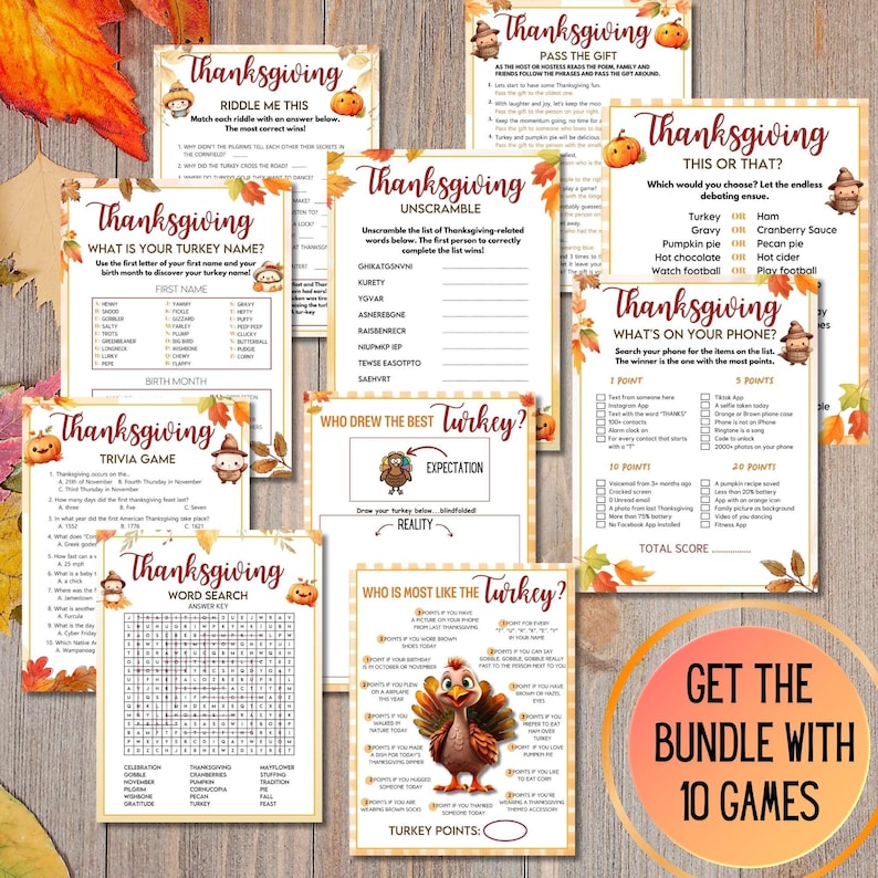 Thanksgiving Games Bundle, Thanksgiving Game Printable, Thanksgiving ...