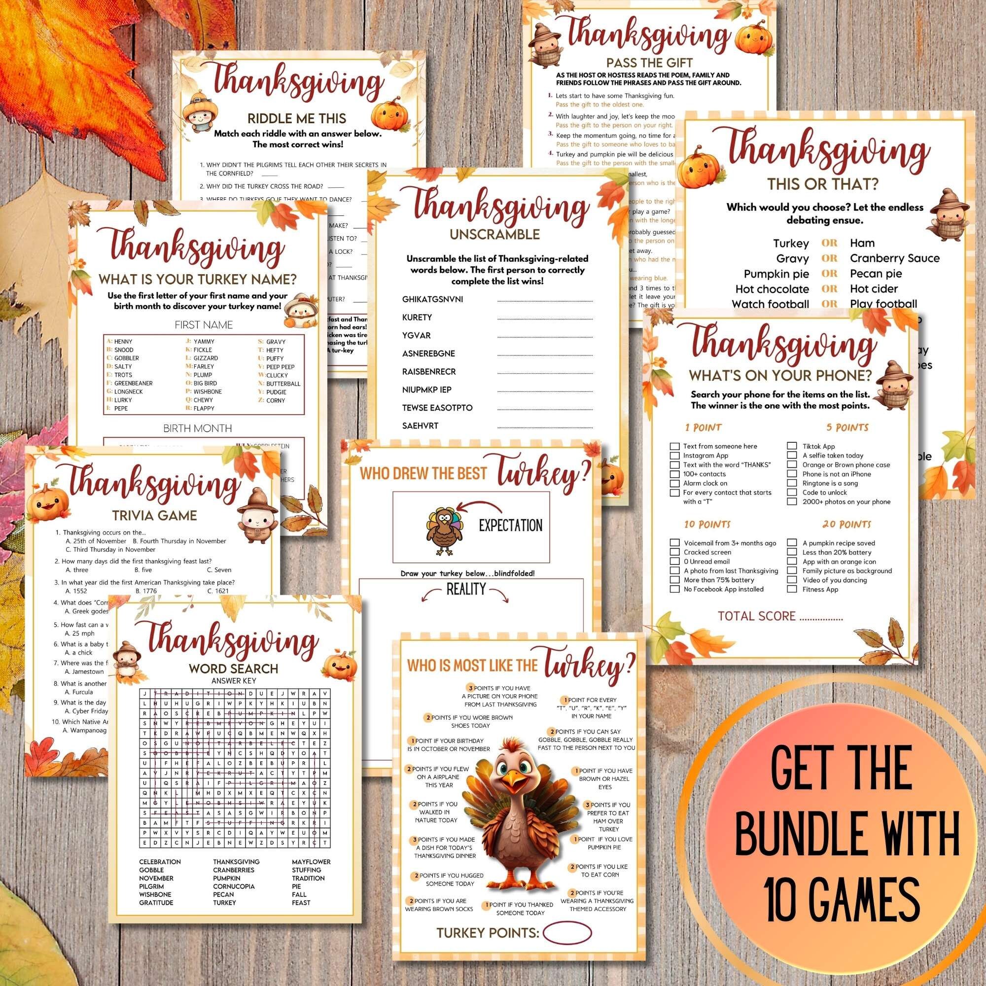 Thanksgiving Games Bundle, Thanksgiving Game Printable, Thanksgiving ...