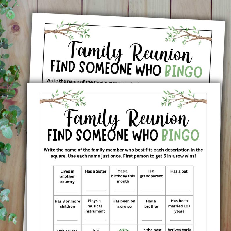Family Reunion Bingo Game, Family Reunion Find the Guest Bingo Game ...
