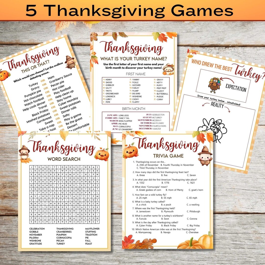 Thanksgiving Games Bundle, Thanksgiving Game Printable, Group Game ...