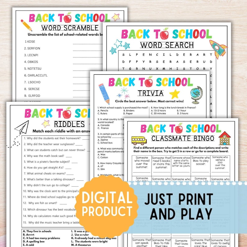 Back to School Bundle, Printable First Day of School Activities ...