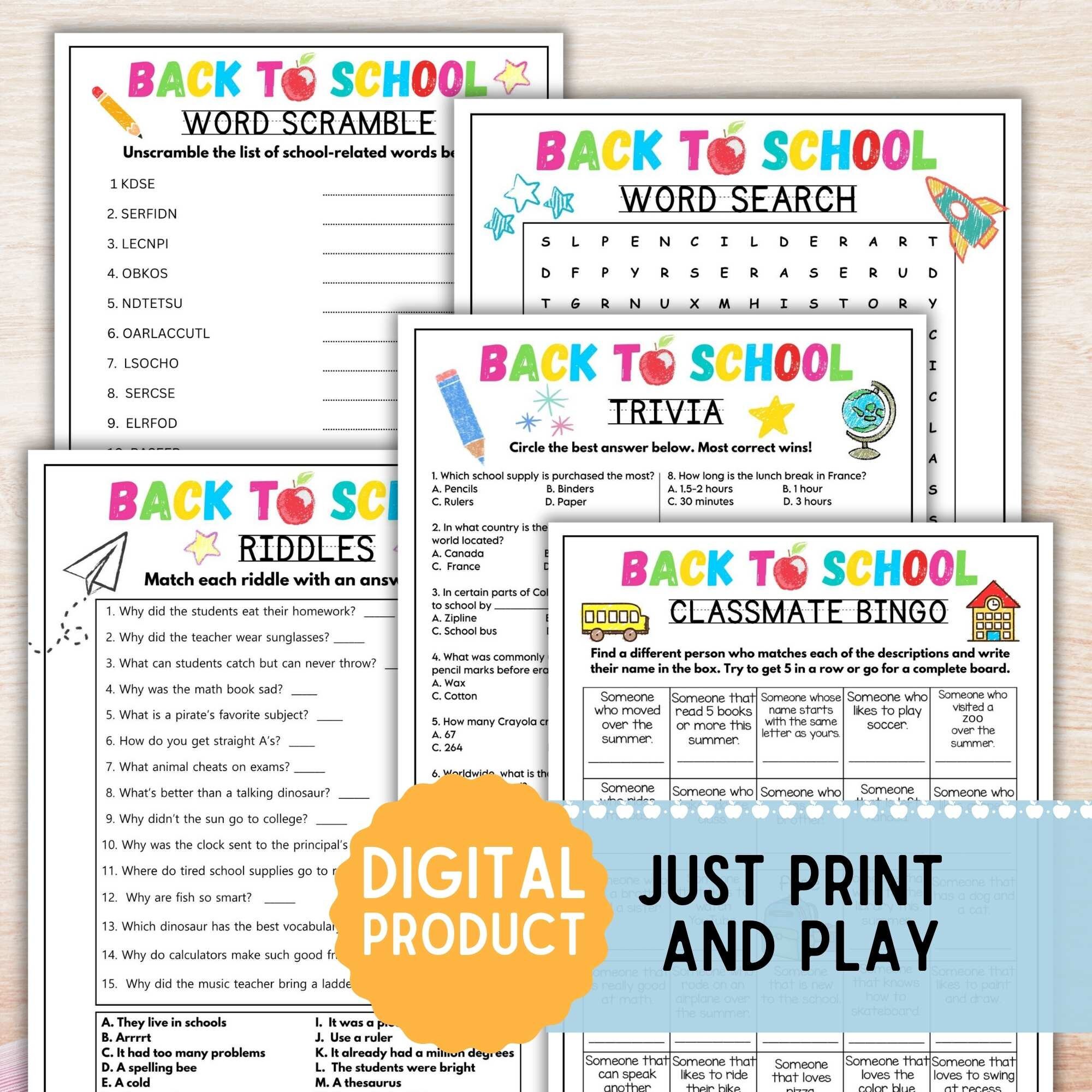 Back to School Bundle, Printable First Day of School Activities ...