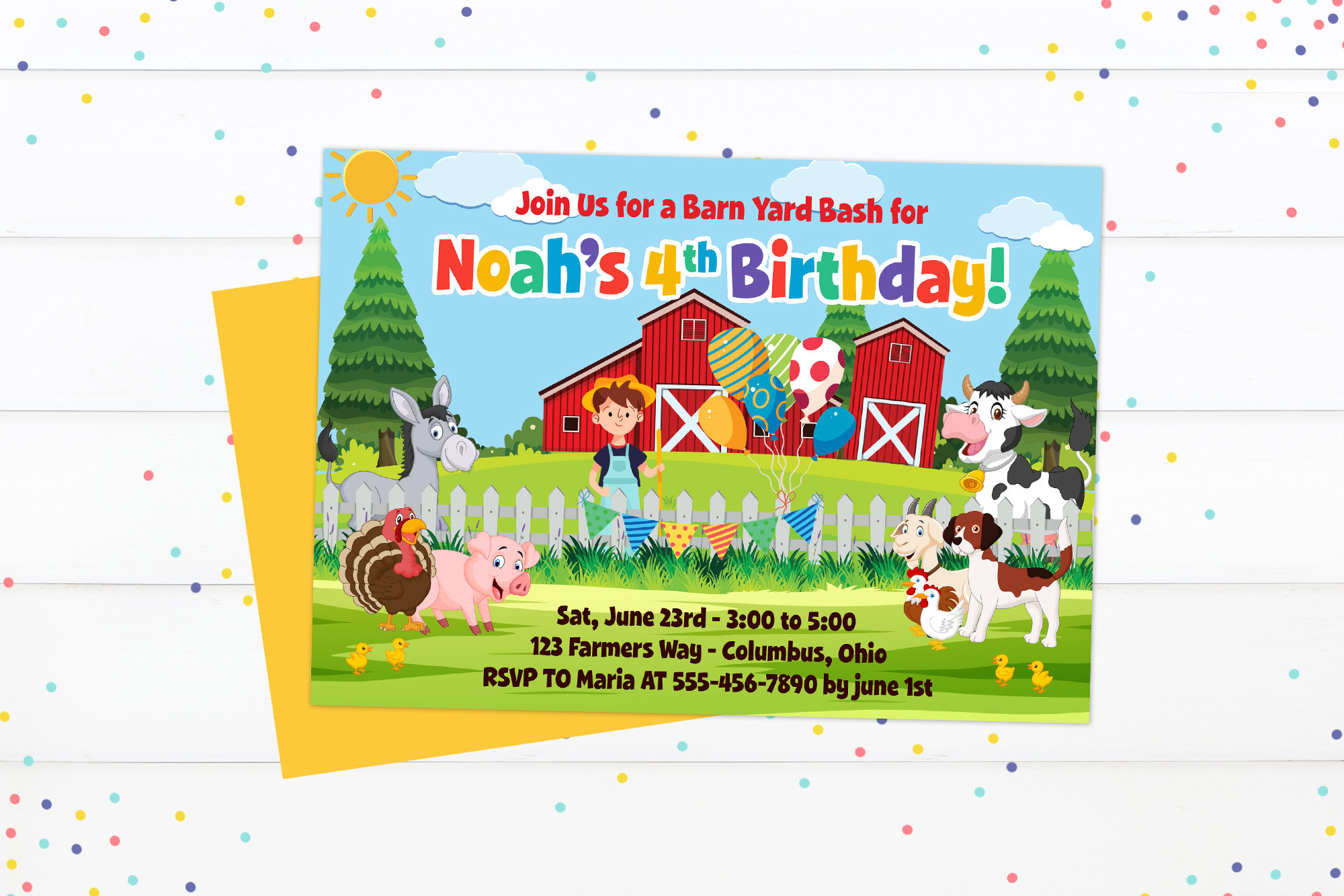 Farm Animal Invitation, Farm Animal Party Invitation, Animals Birthday ...