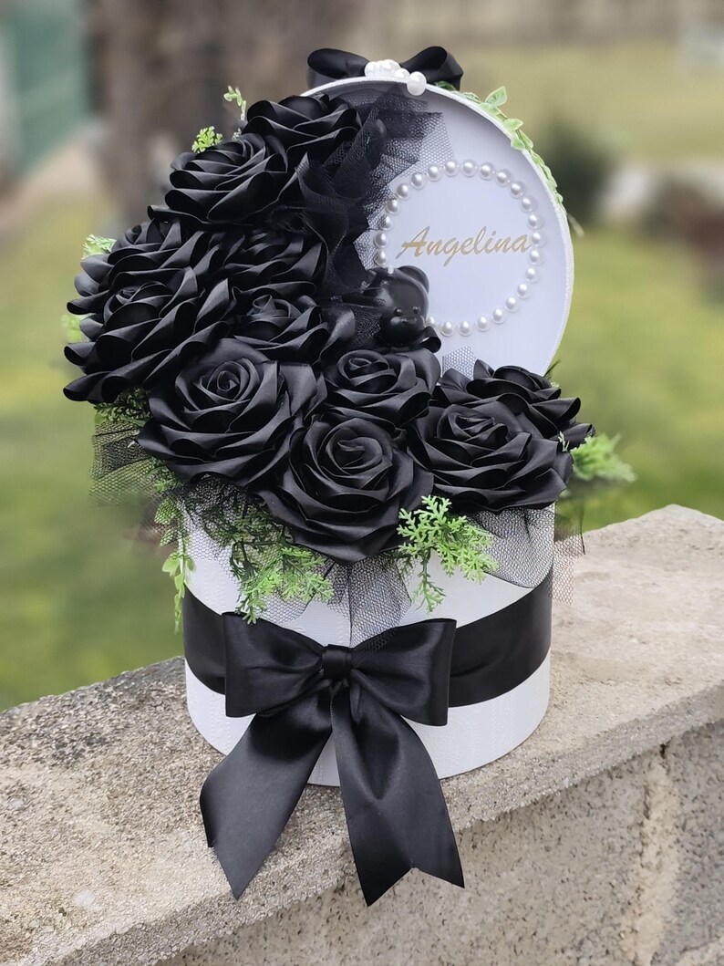 Eternal Personalized Satin Rose Flower Box With Teddy Bear Candle - Etsy