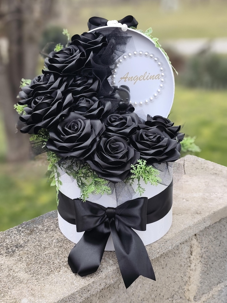 Eternal Personalized Satin Rose Flower Box With Teddy Bear Candle - Etsy