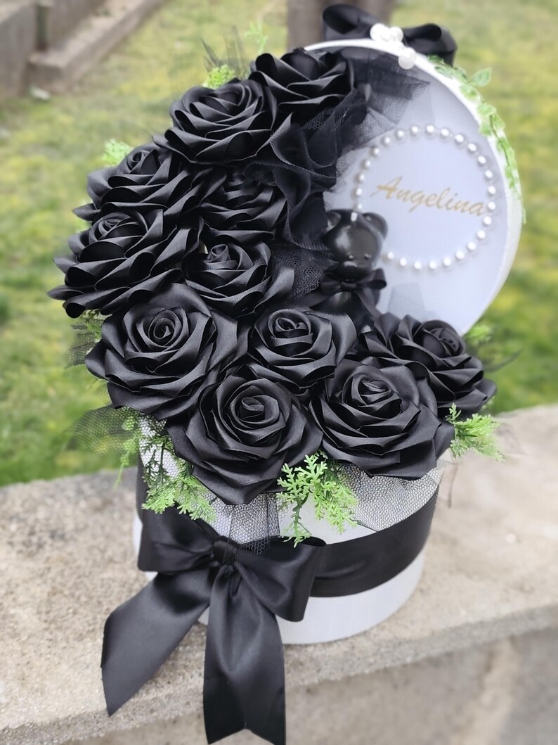 Eternal Personalized Satin Rose Flower Box With Teddy Bear Candle - Etsy