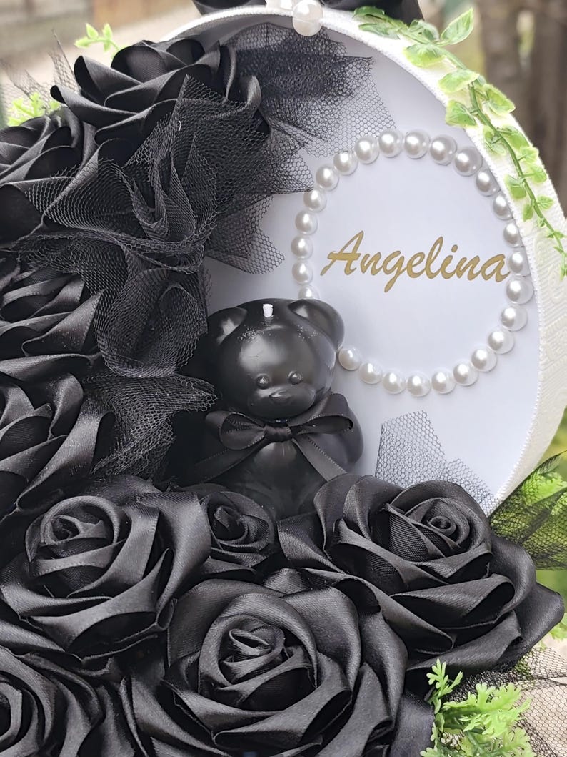 Eternal Personalized Satin Rose Flower Box With Teddy Bear Candle - Etsy