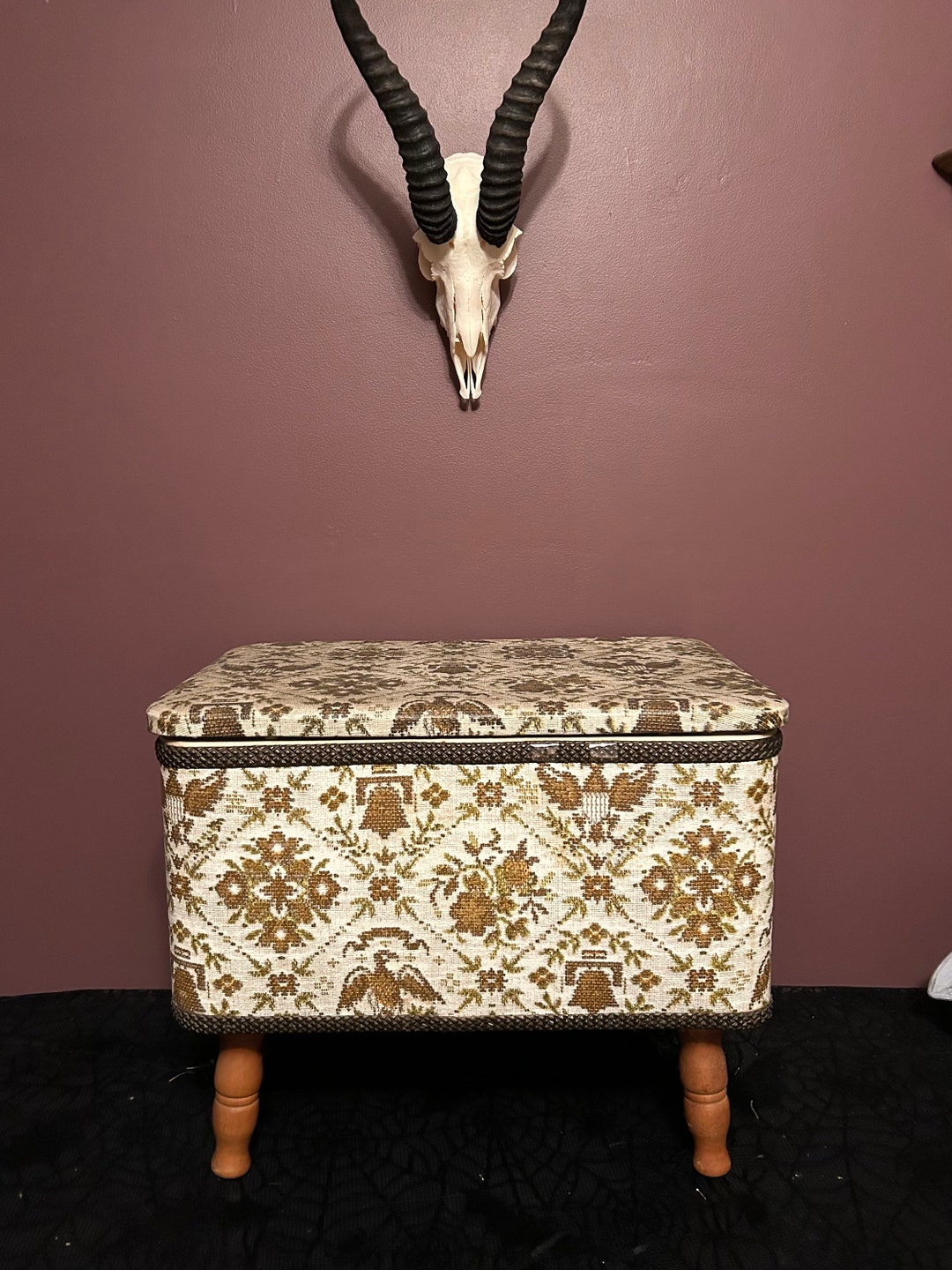 Mid Century Redmon Sewing Box Stool Chest Ottoman W/ Storage Vintage ...