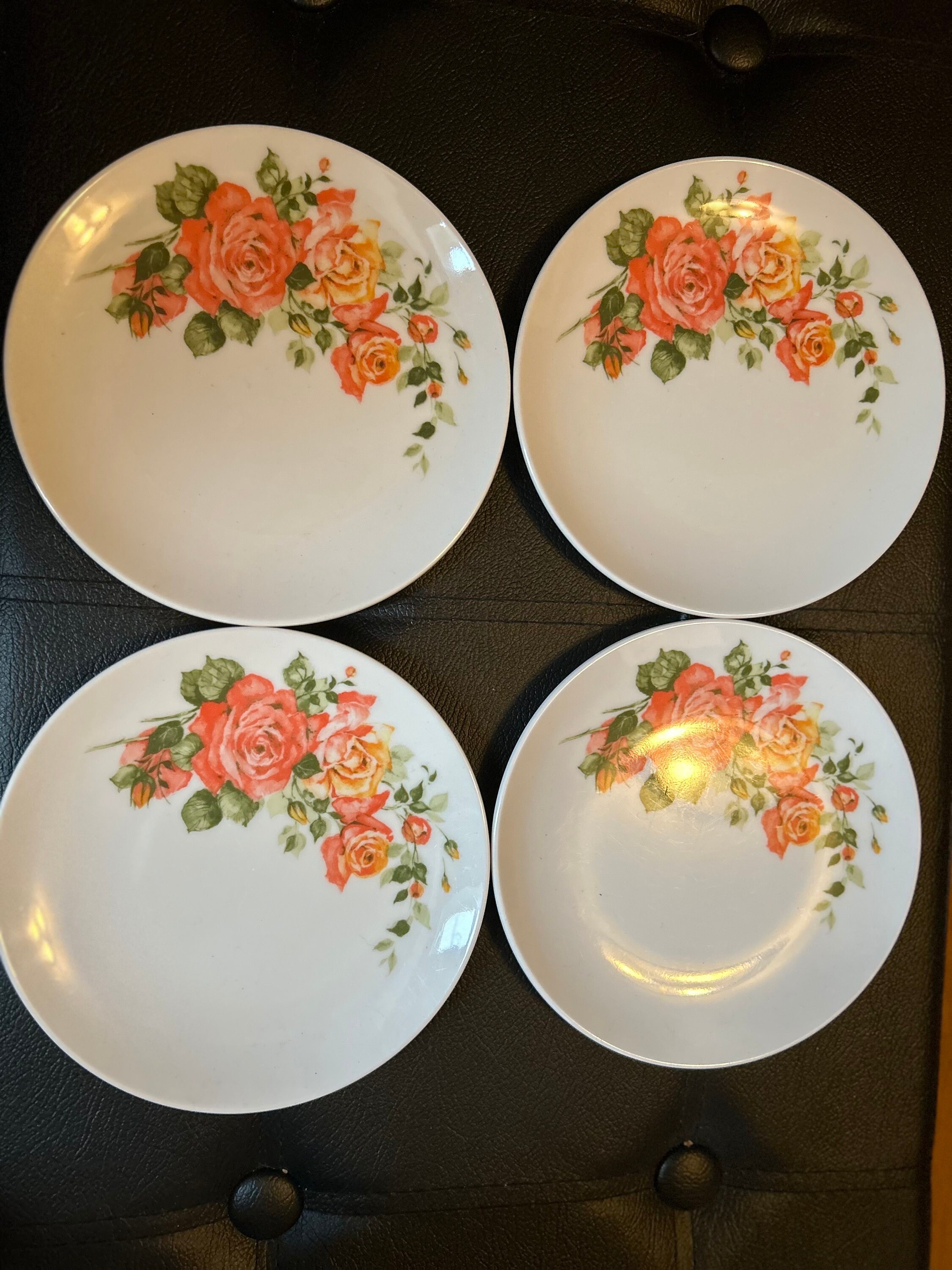 Vintage Set (4) Dorchester Cyanamid Plates Floral Theme Pink Rose ...