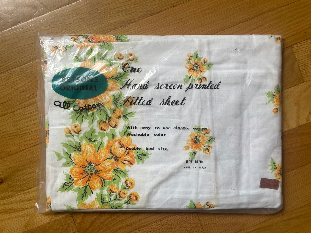 Vintage RETSONS ORIGINAL Cotton Hand Screen Printer Fitted Sheet Floral ...