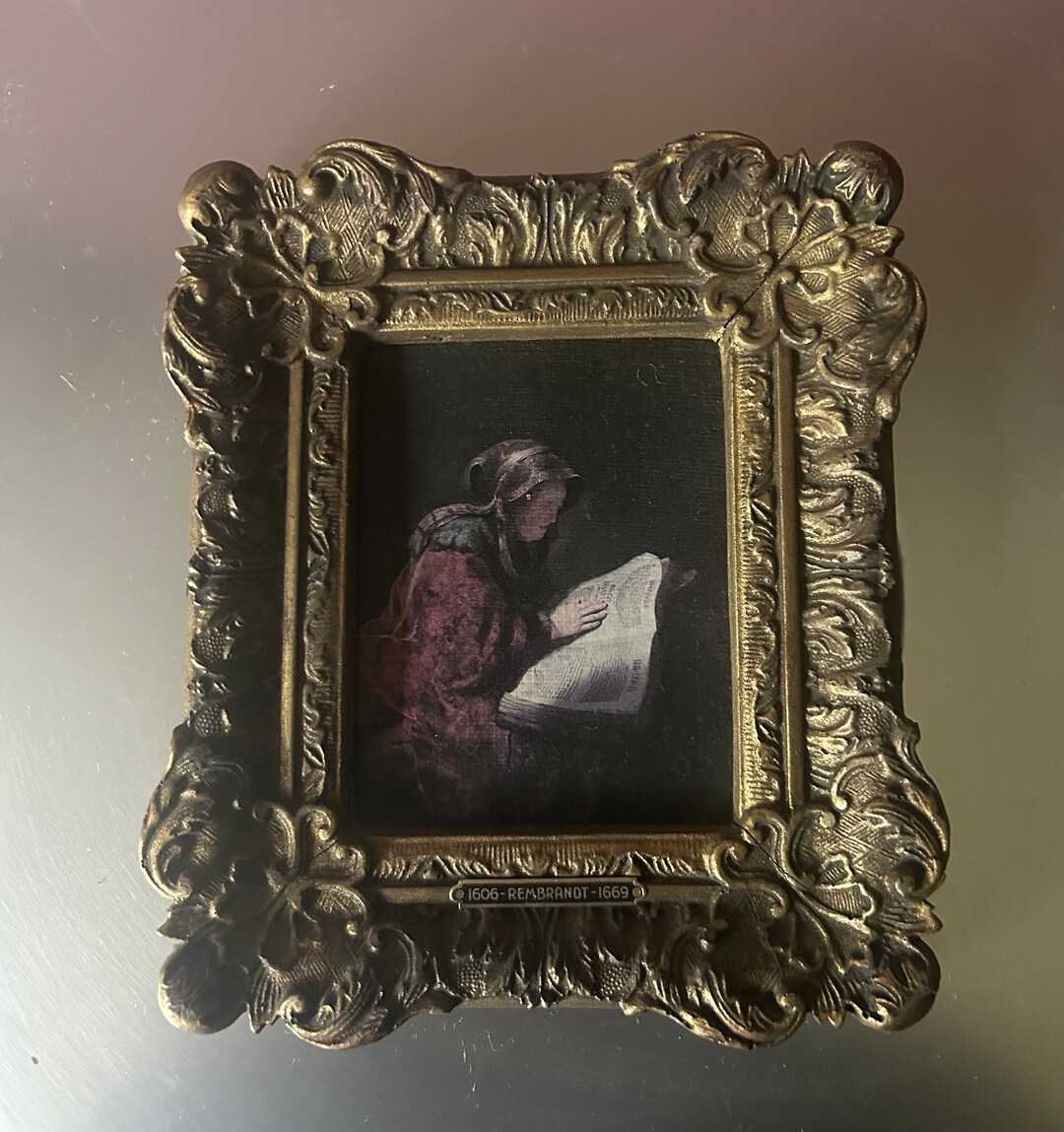 Antique Rembrandts Old Woman Reading/prophetess Anna Oleograph on ...