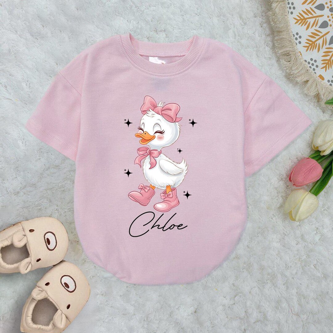 Personalized Spring Floral Goose Baby Romper Short Sleeves, Coquette ...