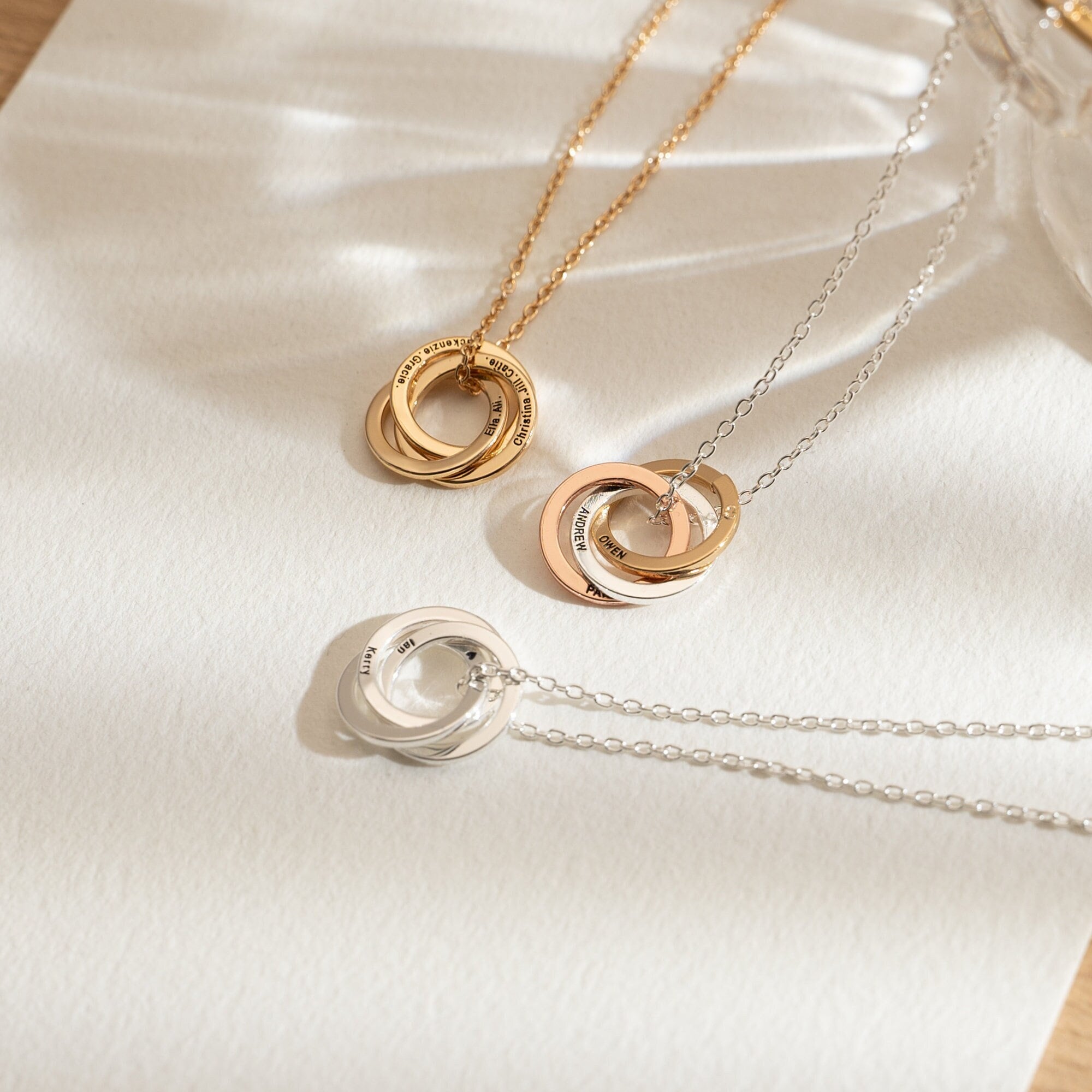 Interlocking Circle Necklace,russian Ring Necklace,family Name Necklace ...