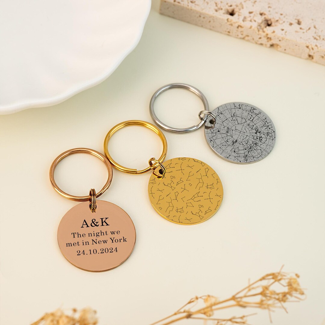 Custom Star Map Keychain, the Day We Met, the Start of Us Keepsake ...