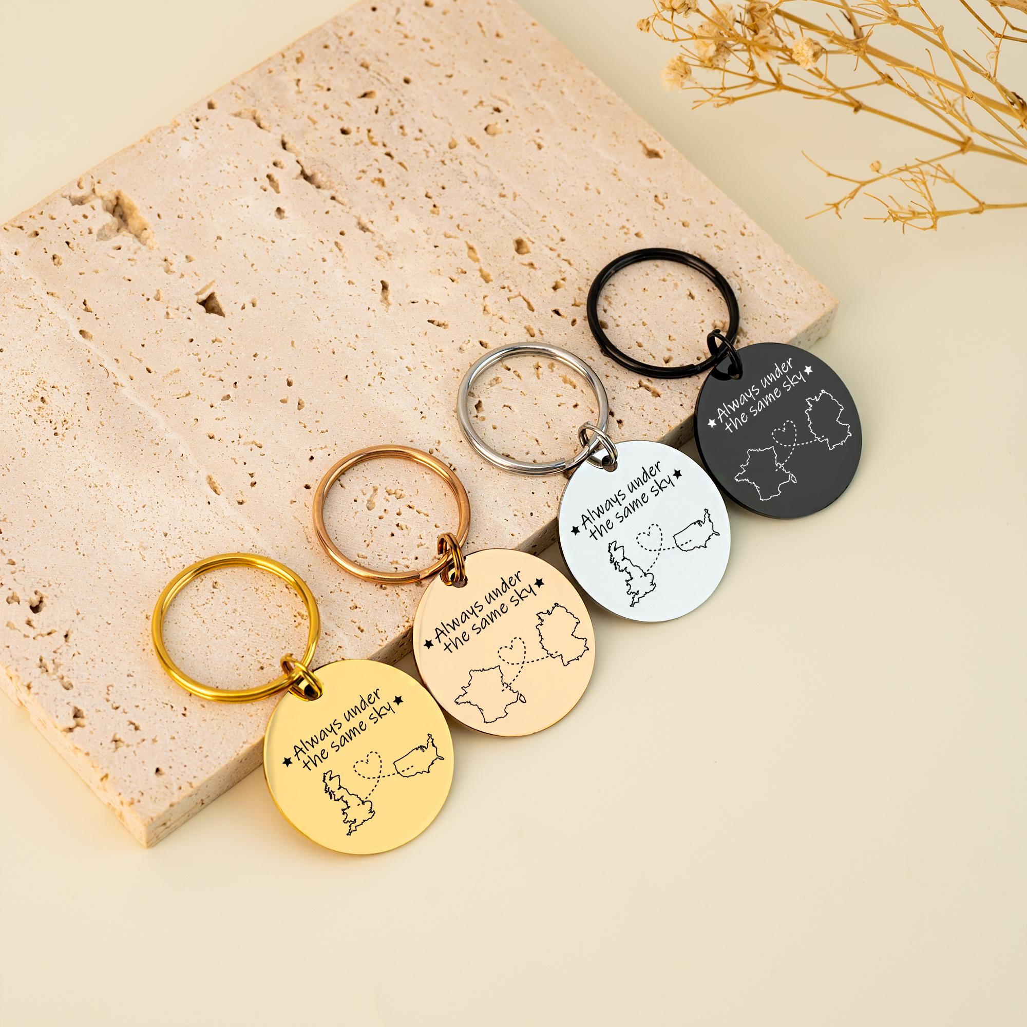 Custom Two Map Keychain,always Under the Same Sky,long Distance ...