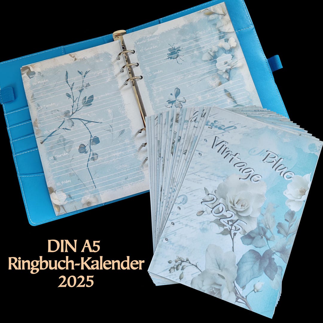 DIN A5 Ring Binder Calendar 2025 blue Vintage - Etsy